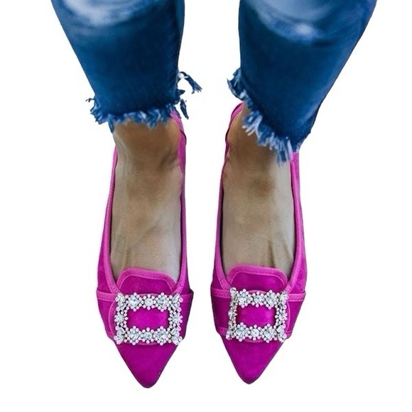 Tinstree | Shoes | Fuchsia Suede Bling Buckle Flats | Poshmark